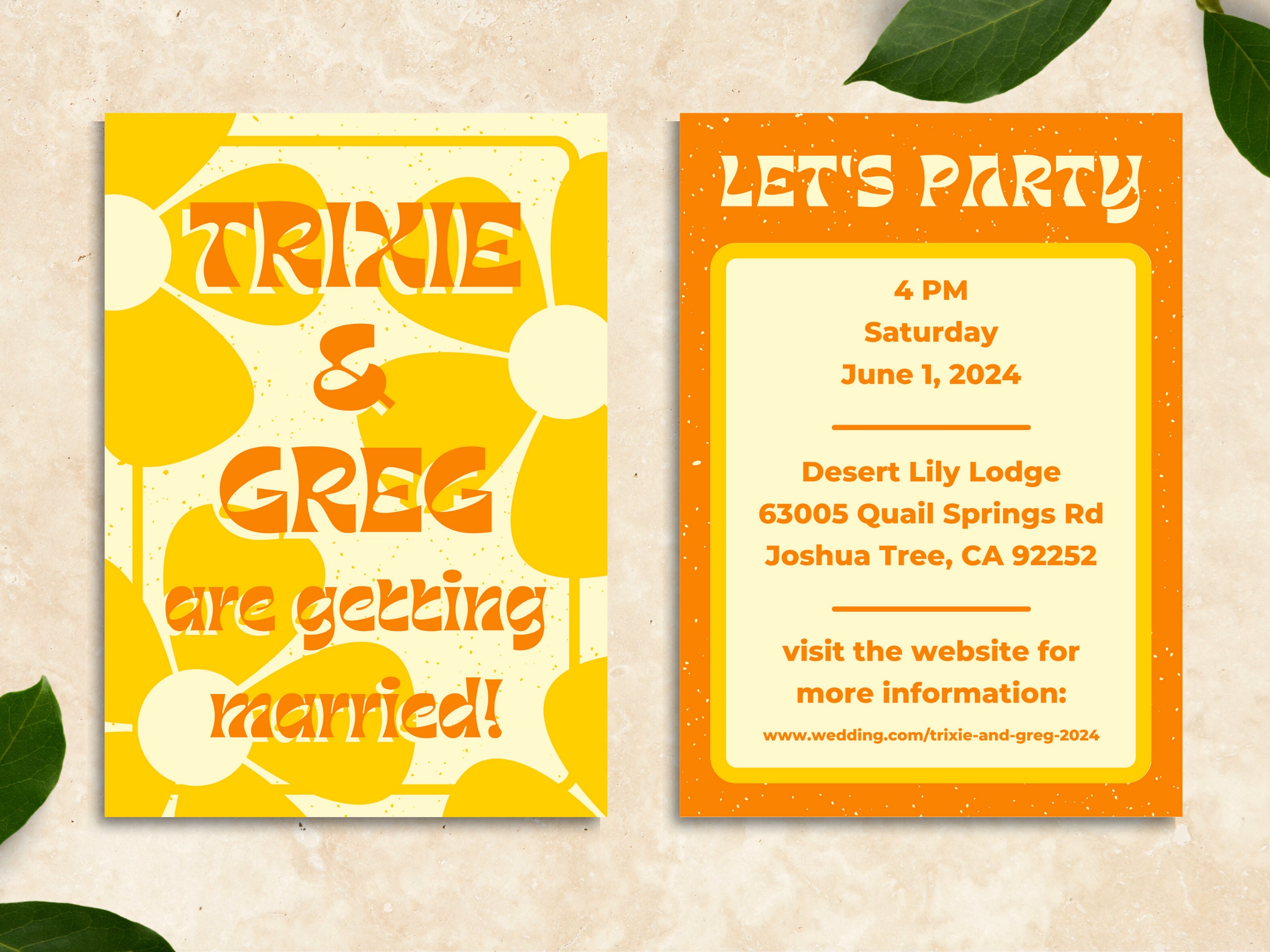 Retro Yellow Orange Wedding Invitation Set Custom Canva - Etsy