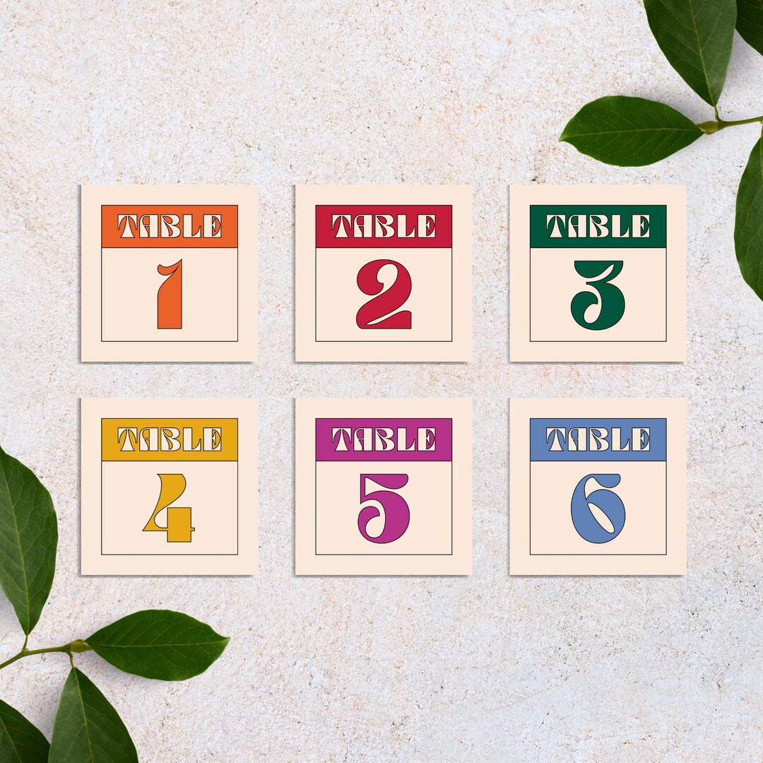 Colorful Wedding Table Numbers | Deep Bold Jewel Tone Orange Red Green ...