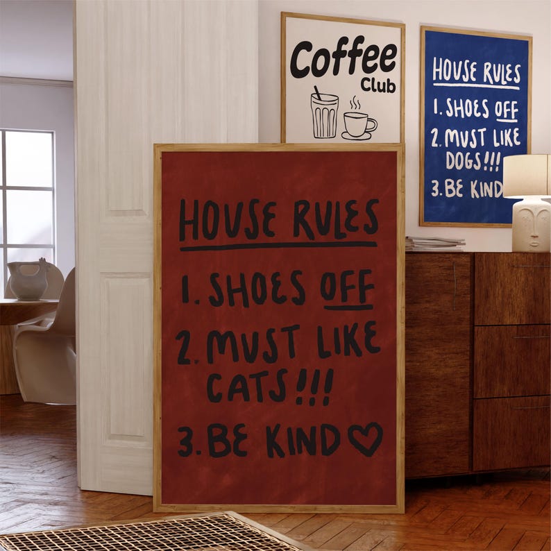 House Rules Art Print | Wall Art | | Digital Download | Poster | Cats ...