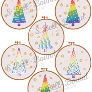 Mini Cross Stitch Patterns - Rainbow Trees, 6 Cross Stitch Patterns PDF ...