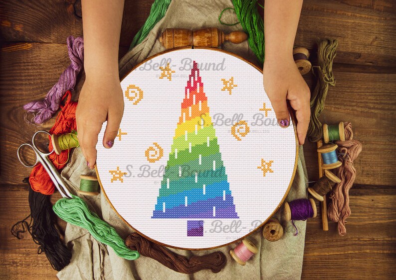 Mini Cross Stitch Patterns - Rainbow Trees, 6 Cross Stitch Patterns PDF ...