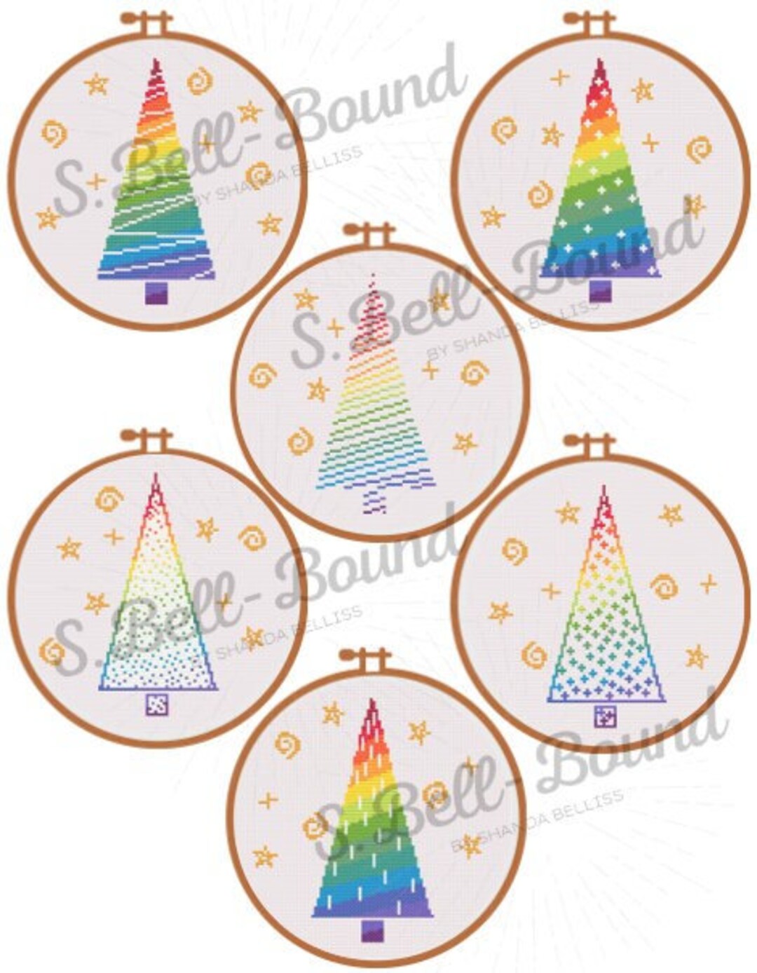 Mini Cross Stitch Patterns - Rainbow Trees, 6 Cross Stitch Patterns PDF ...