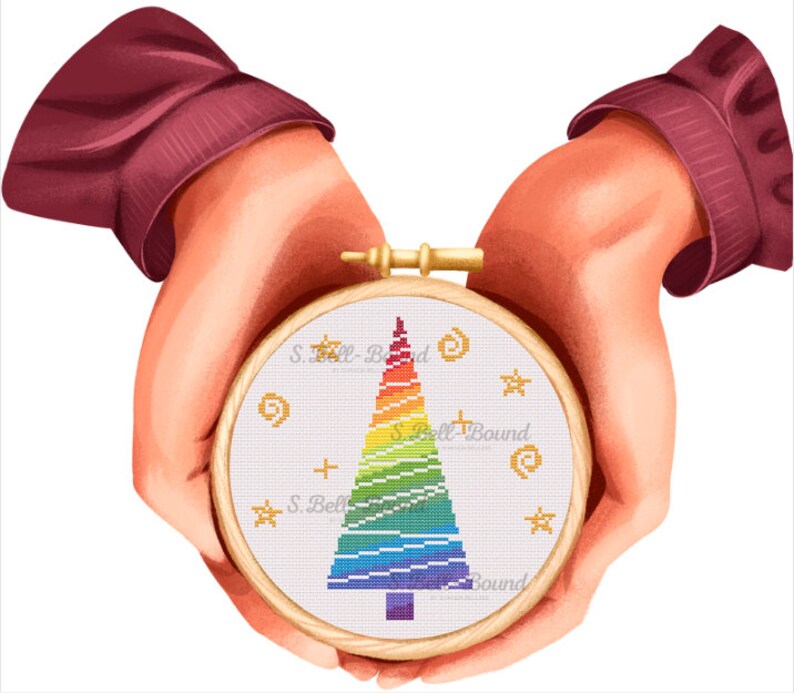 Mini Cross Stitch Patterns - Rainbow Trees, 6 Cross Stitch Patterns PDF ...