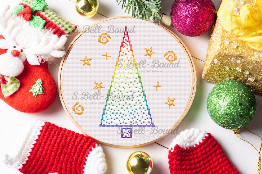 Mini Cross Stitch Patterns - Rainbow Trees, 6 Cross Stitch Patterns PDF ...