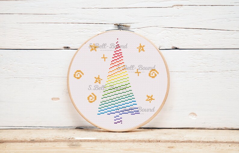 Mini Cross Stitch Patterns - Rainbow Trees, 6 Cross Stitch Patterns PDF ...