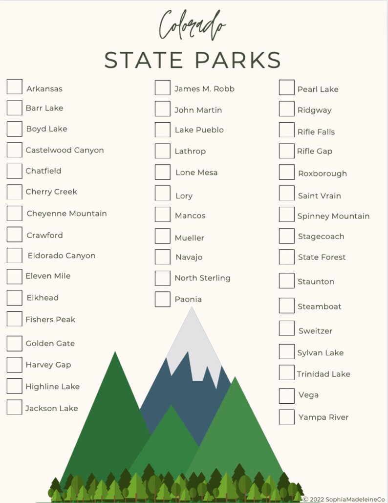 Colorado State Park Checklist PRINTABLE | 8.5"x11" Camp Poster ...
