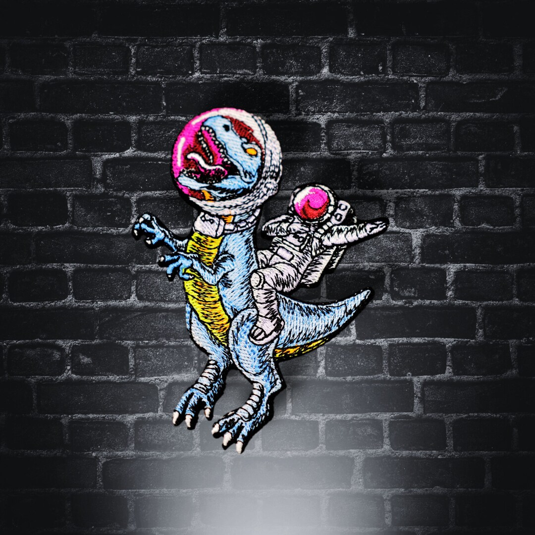 ASTRONAUT T-REX - Iron on Patch - @thepatchalley - Etsy