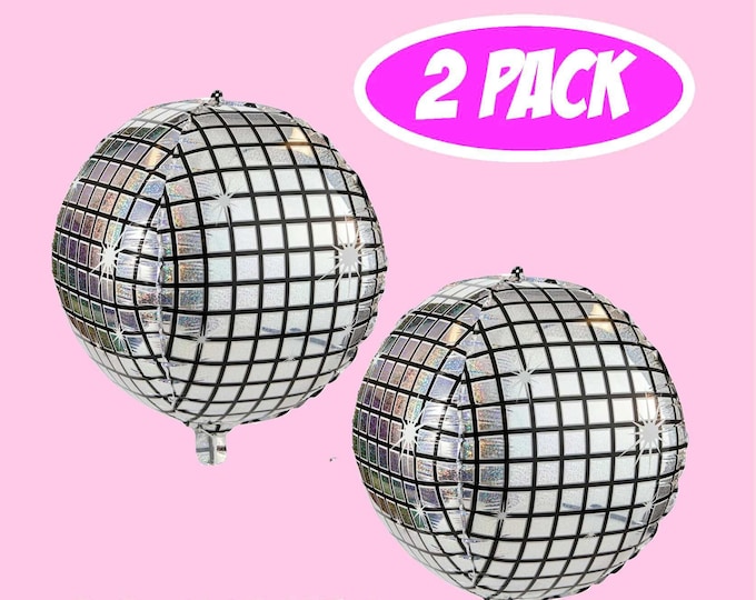 22" Iridescent Disco Ball Balloons 2 Pack Silver / Groovy Bachelorette ...
