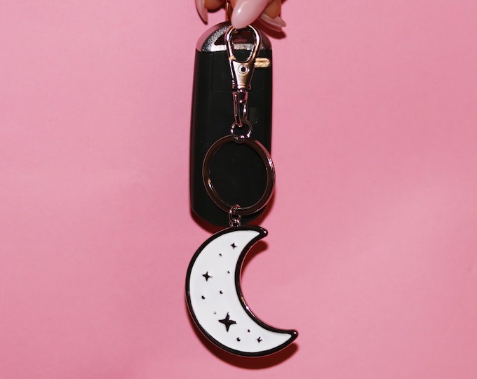 Crescent Moon Keychain / Moon & Stars Enamel Keychain / Celestial Moon ...