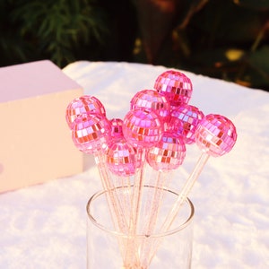 Stylish Pink Disco Ball Drink Stirrers 6 Pack Cocktail Party ...