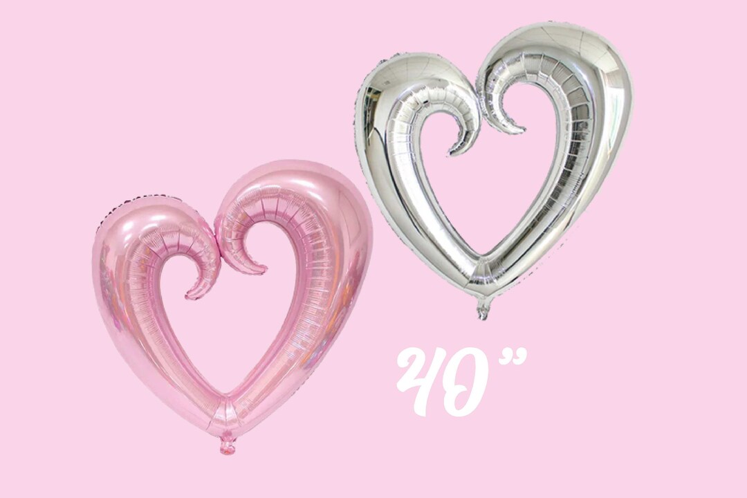 Fancy Heart Shaped Balloons 40inch - Open Frame Curved Hearts Pink ...