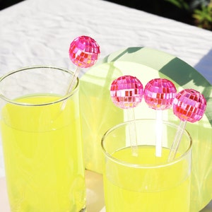 Stylish Pink Disco Ball Drink Stirrers 6 Pack Cocktail Party ...