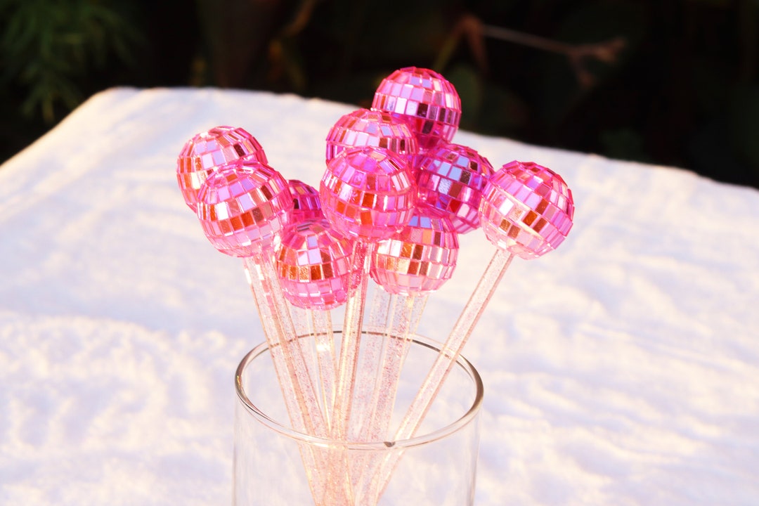 Stylish Pink Disco Ball Drink Stirrers 6 Pack Cocktail Party ...