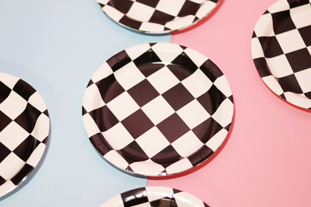 9" Black & White Checker Paper Party Plates 20 Pack / Birthday Bridal ...