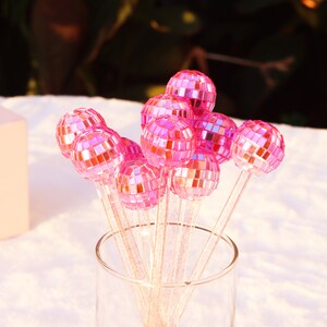 Stylish Pink Disco Ball Drink Stirrers 6 Pack Cocktail Party ...