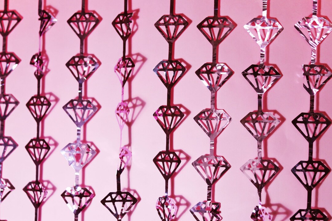 Diamond Foil Party Curtains / Pink Gold Silver Diamond Pattern Curtains ...