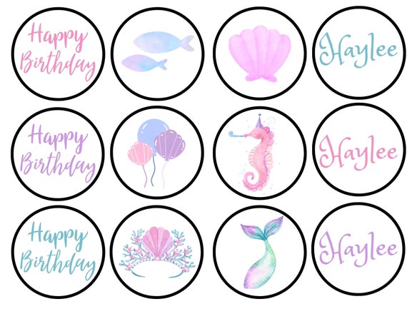 Editable Mermaid Cupcake Toppers DIGITAL DOWNLOAD Mermaid - Etsy