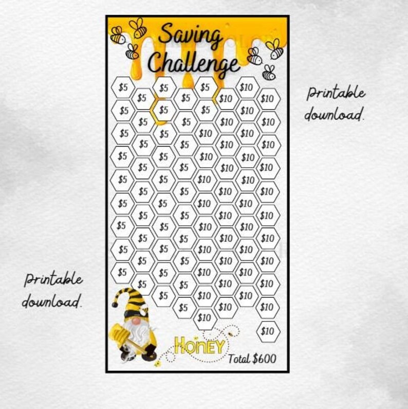 A6 Bee Cash Savings Challenge, Printable Money Saving Tracker, Budget ...