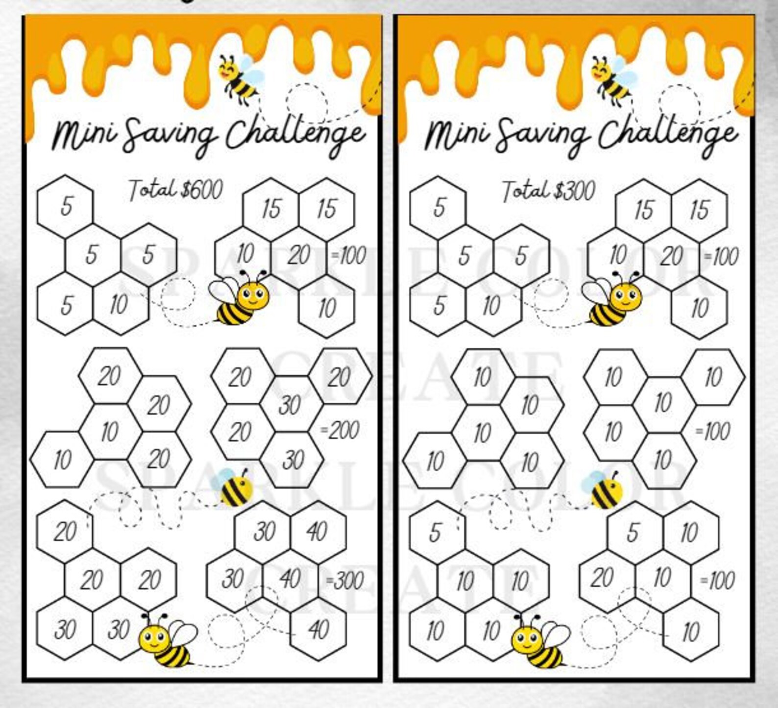 A6 Bee Cash Savings Challenge, Printable Money Saving Tracker, Budget ...