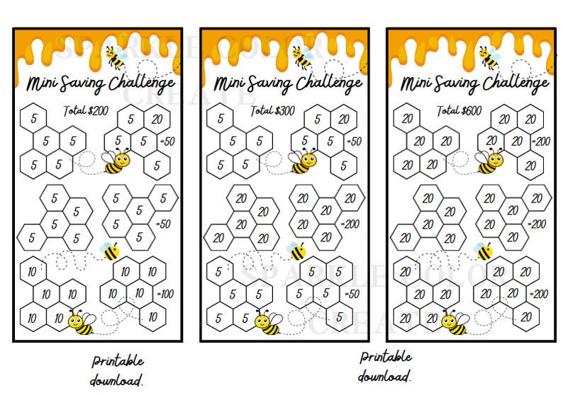 A6 Bee Saving Challenge, Printable Low Income Envelope Saving, Money ...