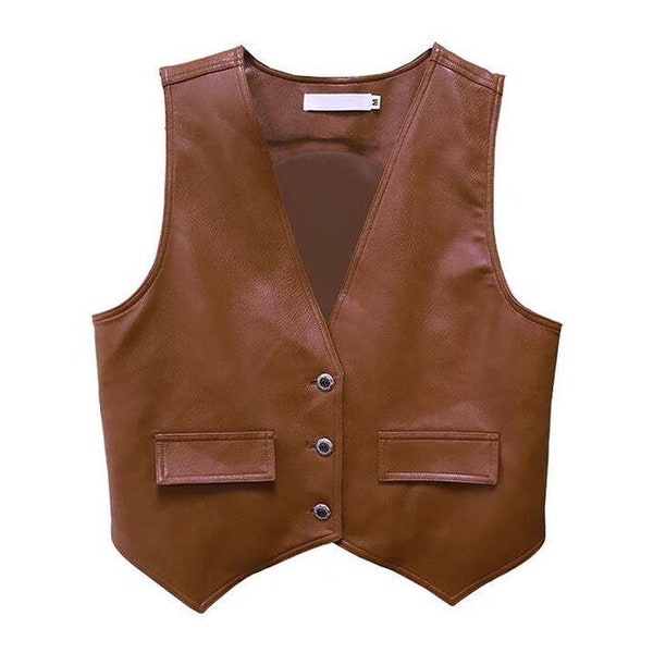 Brown Leather Vest - Etsy