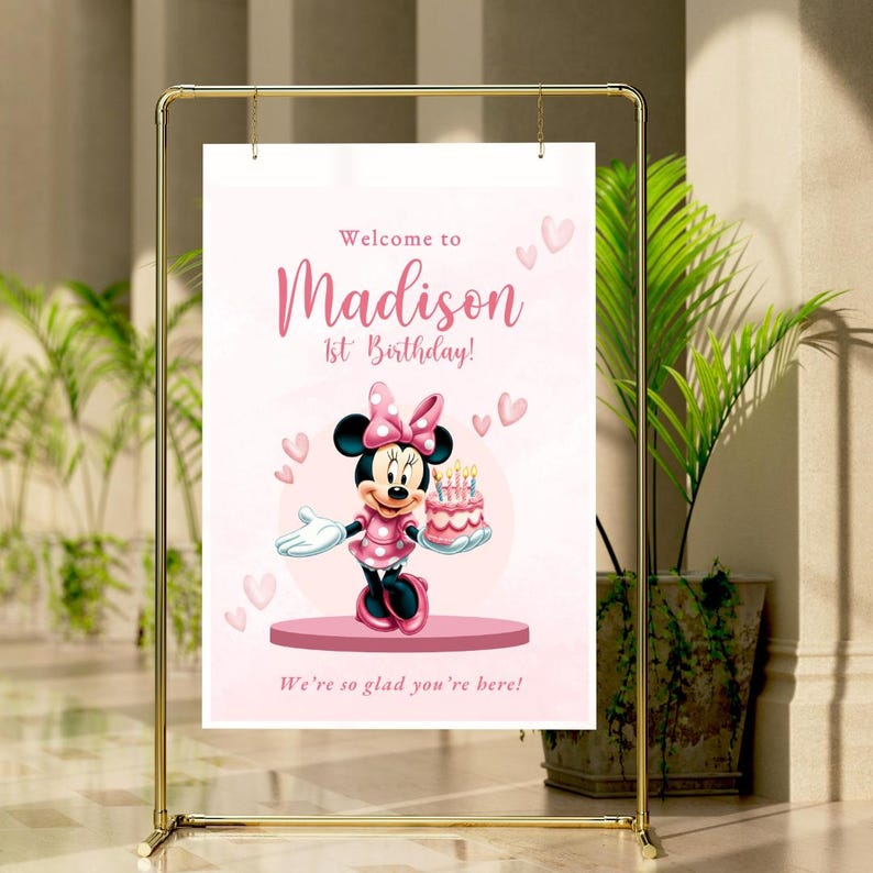 Editable Minnie Mouse Birthday Welcome Sign. Editable Any Age Minnie ...