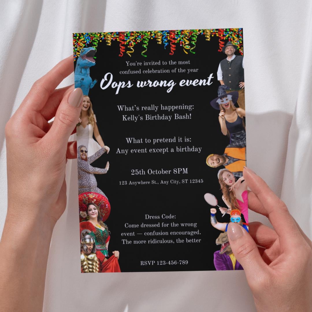 Funny Costume Mix-up Birthday Invitation: Oops Wrong Event (canva ...
