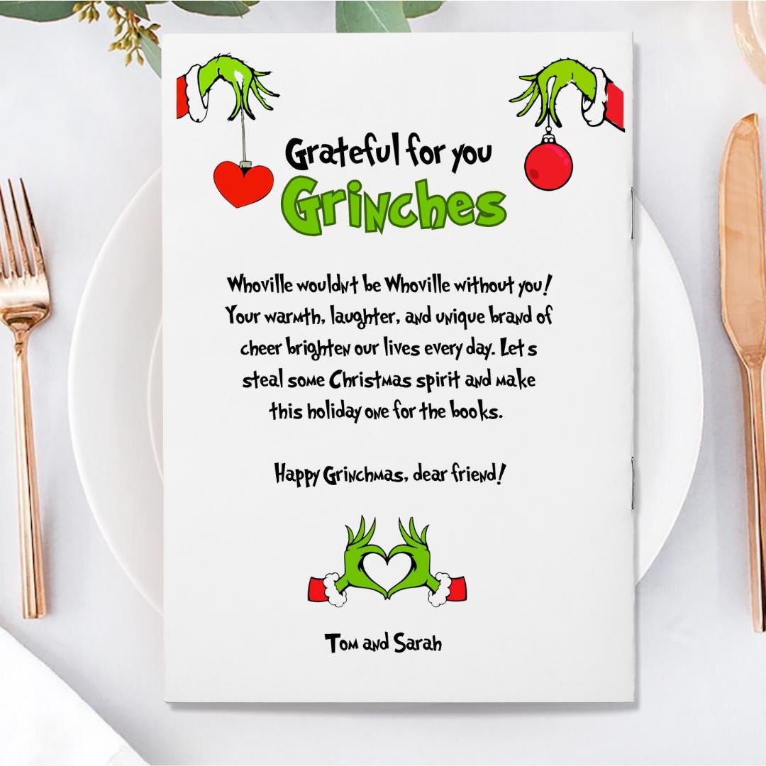 Grateful for You Poem | Funny Grinch Christmas Printable | Holiday Wall ...