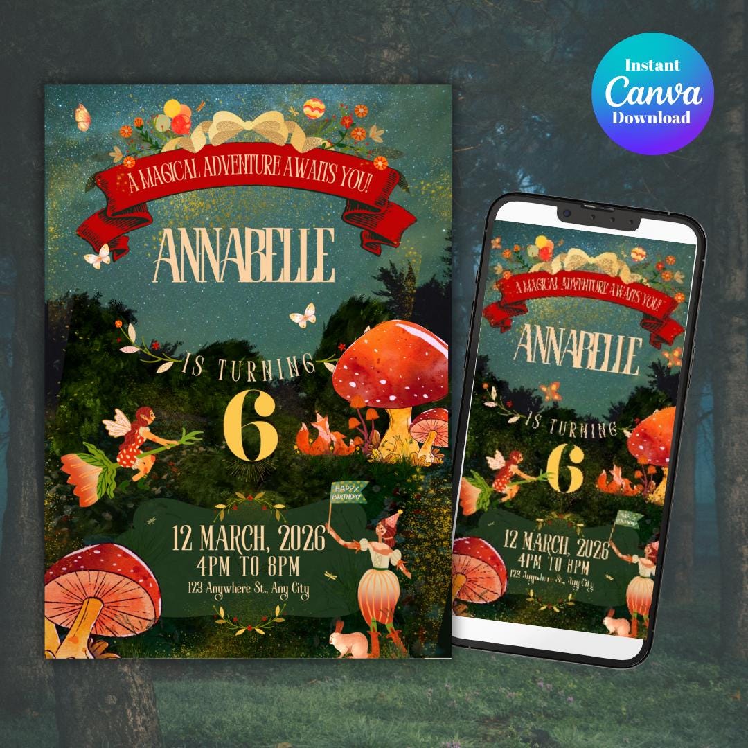 Magical Forest Birthday Invitation Print & Video, Enchanted Forest ...
