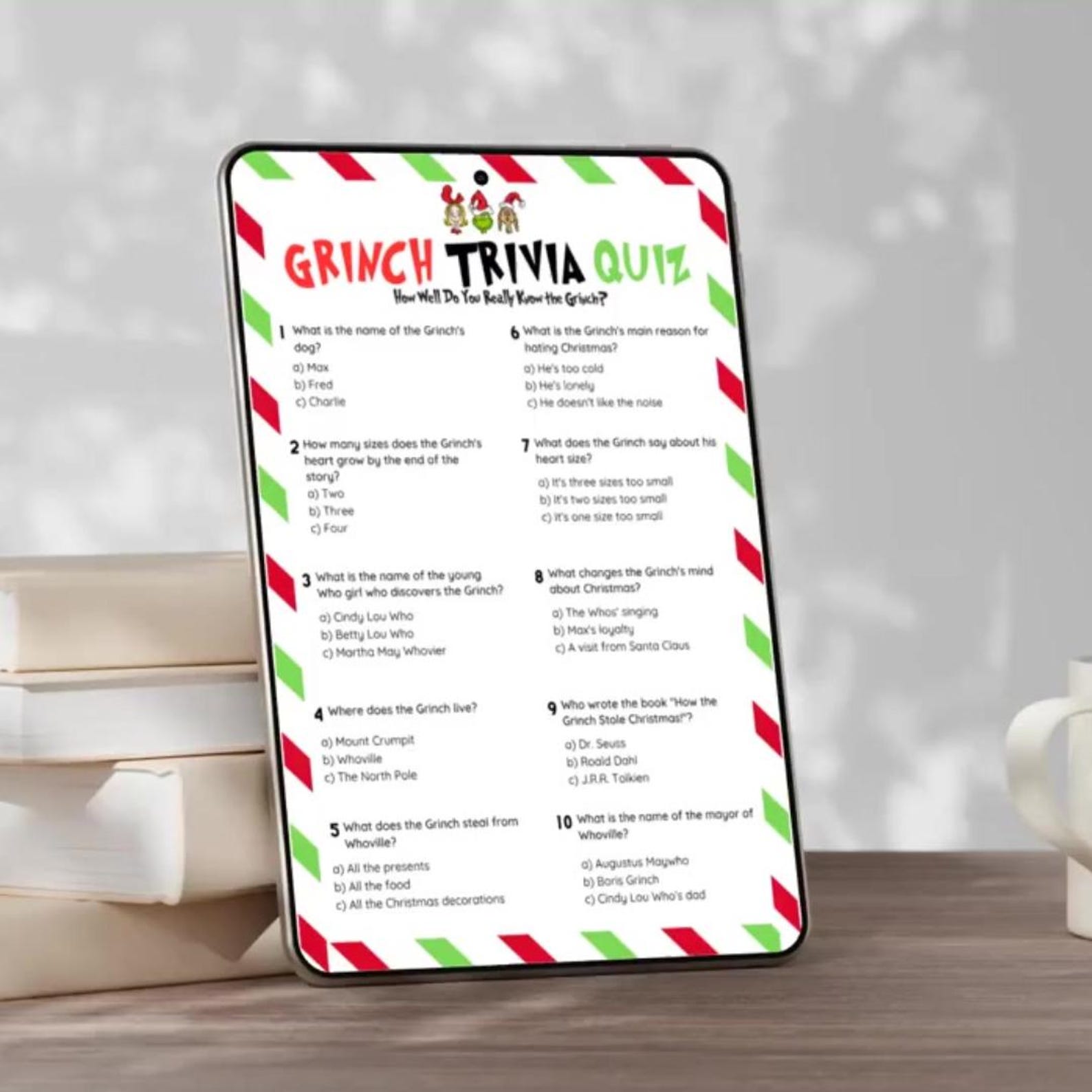 Christmas Game Printable Grinch Trivia Movie Digital A4 Grinch Holiday ...