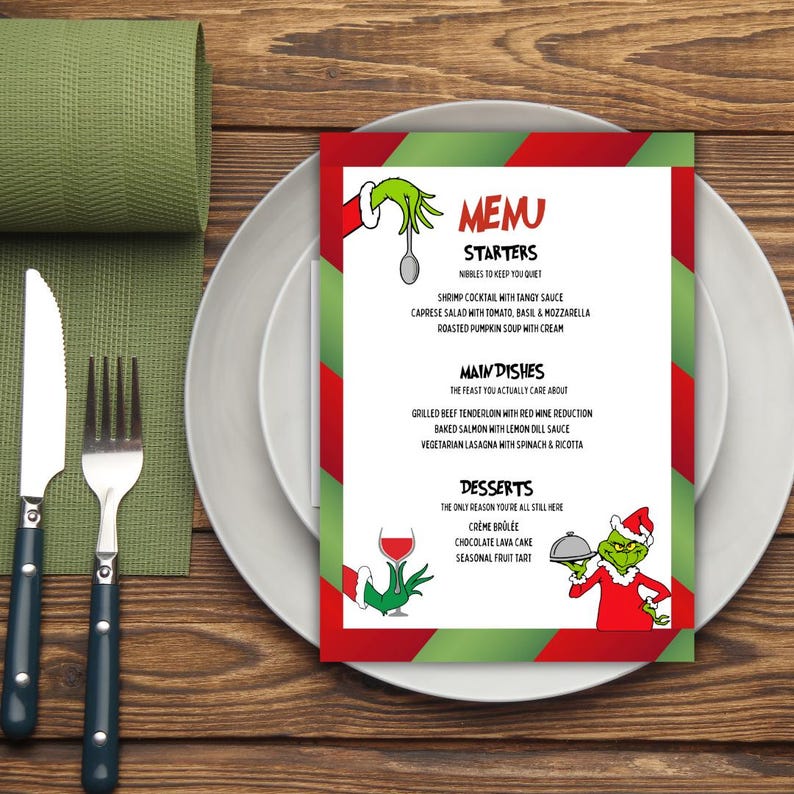 Grinch Christmas Menu Set | Food & Drinks Menu Printable - Etsy