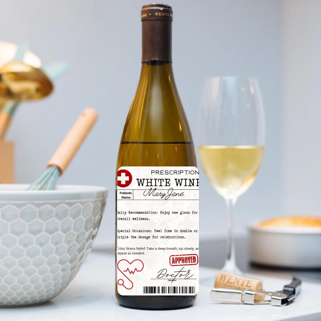 Personalised Prescription Wine Label Red White Rose Label, Funny ...