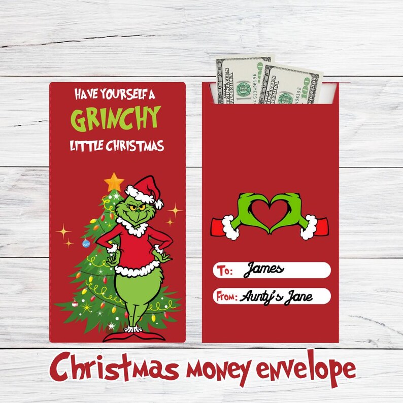 Grinch Christmas Money Holder Template: Printable Gift Envelope (PDF ...