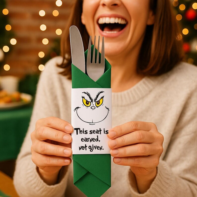 Grinch Christmas Cutlery Tags | Funny Printable Holiday Table Decor ...