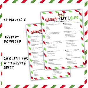 Christmas Game Printable Grinch Trivia Movie Digital A4 Grinch Holiday ...