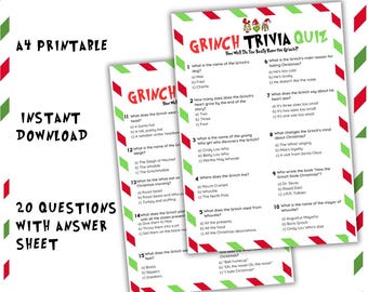Christmas Game Printable Grinch Trivia Movie Digital 8.5x11 Grinch ...