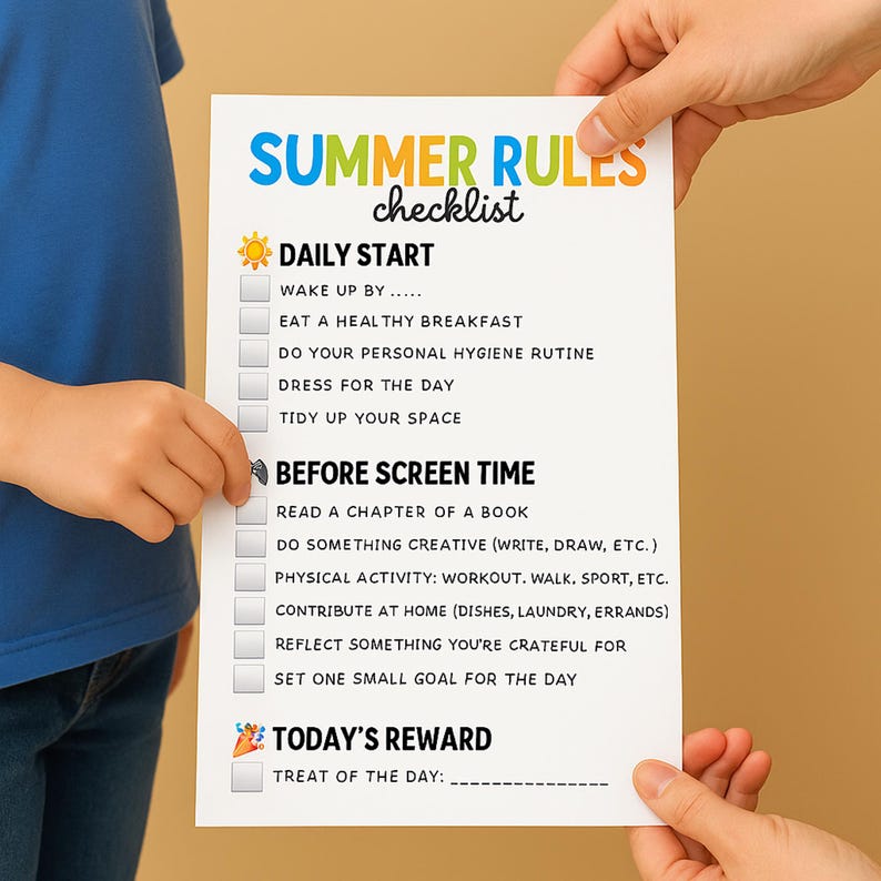 Summer Rules Checklist – Kids Daily Routine, Chores, Screen Time (PDF ...