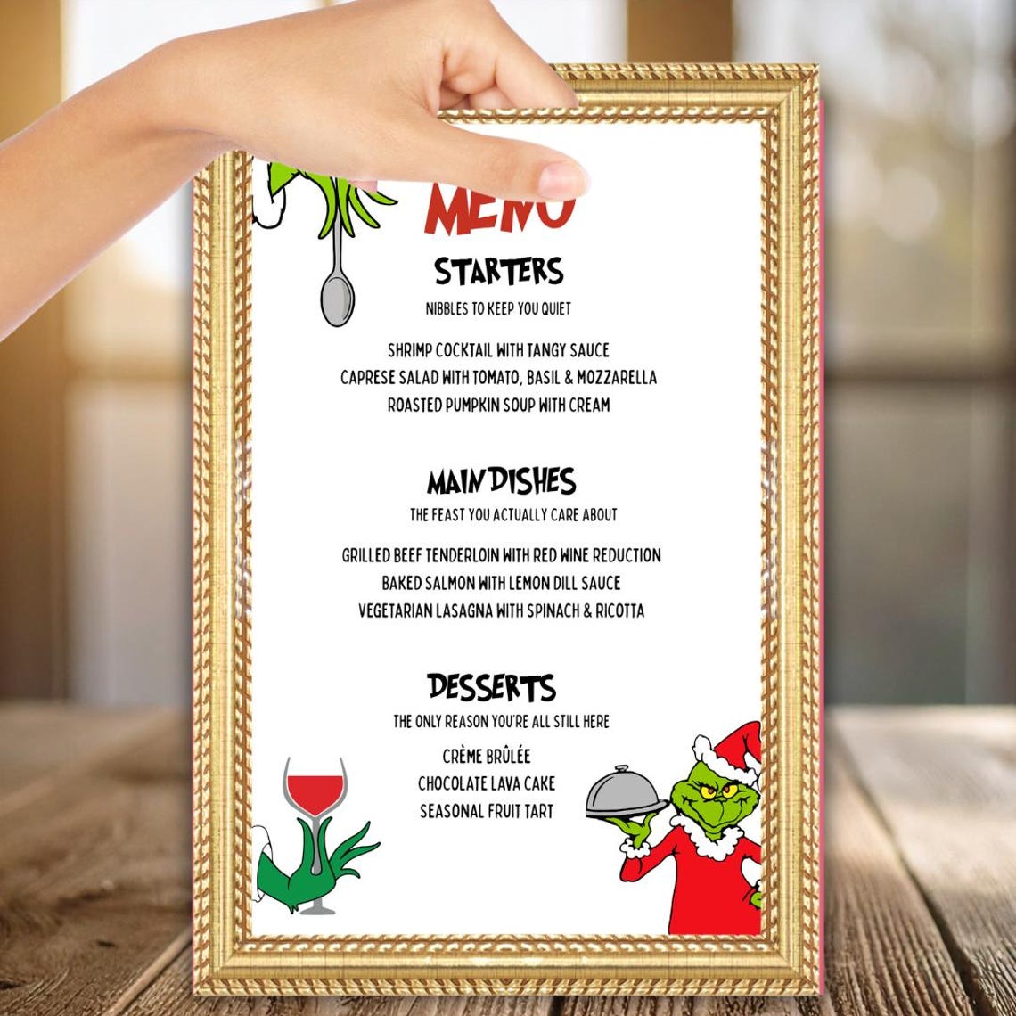 Grinch Christmas Menu Set | Food & Drinks Menu Printable - Etsy