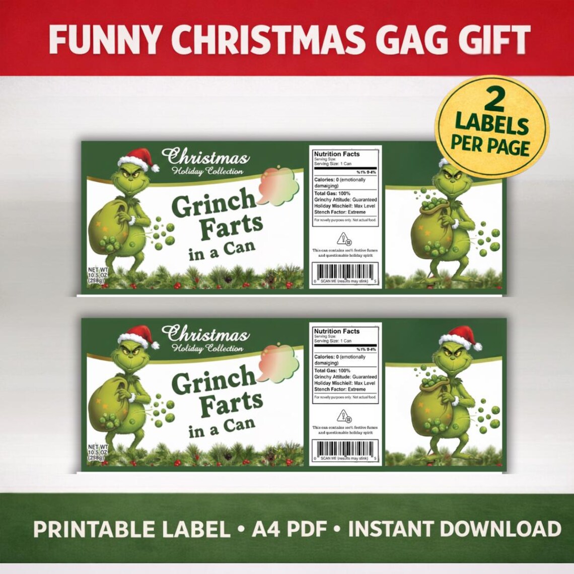 Grinch Farts in a Can Printable Label | Funny Christmas Gag Gift ...
