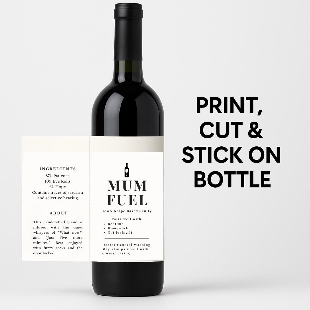 Mum Fuel Wine Label | Funny Printable Gift for Mum | Instant Download ...