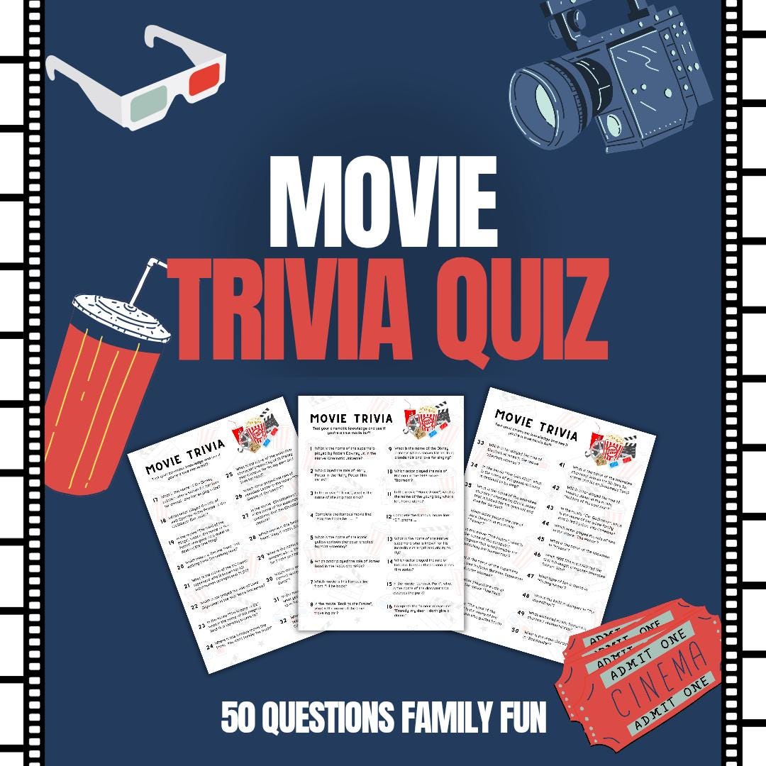 Movie Trivia Quiz: 50 Film Questions for Family Game Night (digital ...