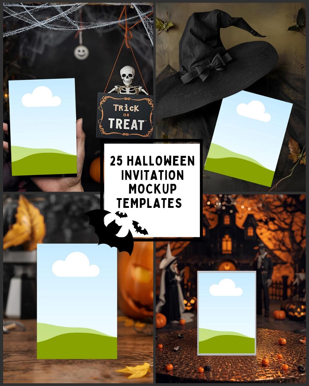 Halloween Invitation Mockup Bundle: 25 Canva 5x7 Card Mockups (digital ...