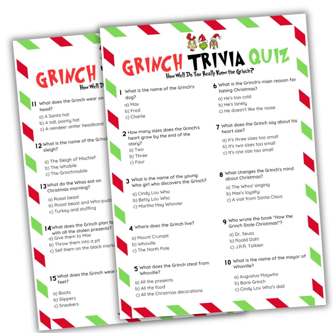 Christmas Game Printable Grinch Trivia Movie Digital A4 Grinch Holiday ...
