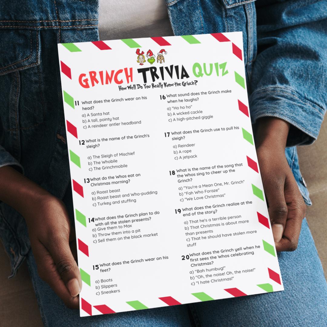 Christmas Game Printable Grinch Trivia Movie Digital A4 Grinch Holiday ...