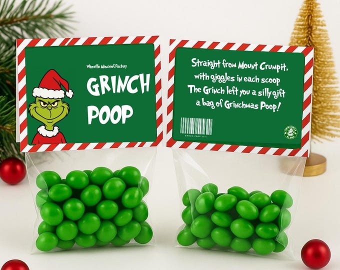 Grinch Poop Printable Treat Bag Topper Label | Funny Christmas Party ...