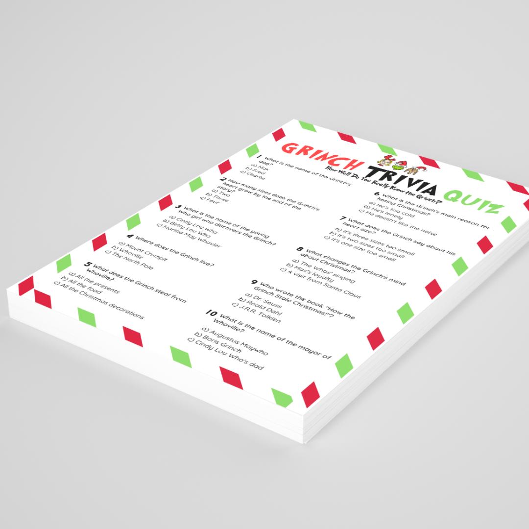 Christmas Game Printable Grinch Trivia Movie Digital A4 Grinch Holiday ...
