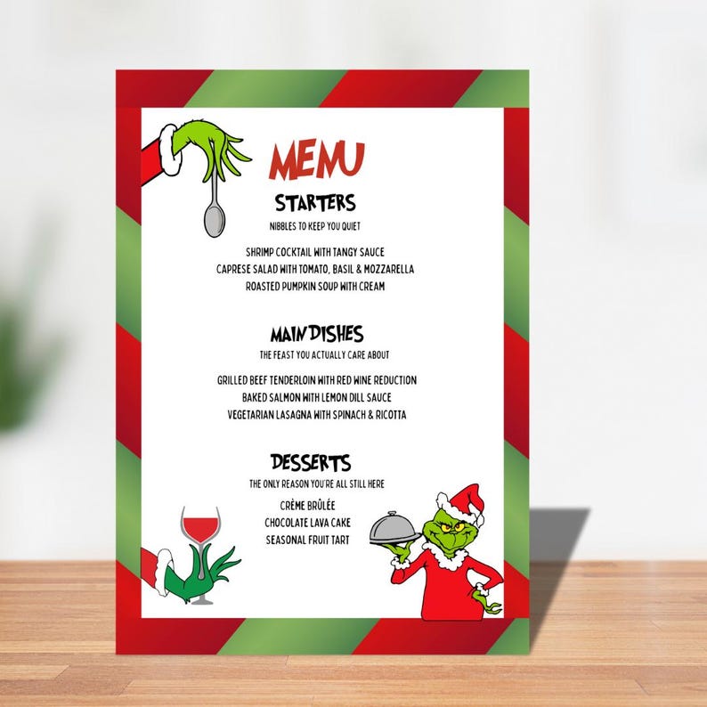 Grinch Christmas Menu Set | Food & Drinks Menu Printable - Etsy