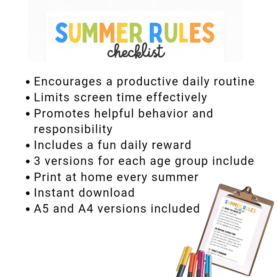 Summer Rules Checklist – 3 Versions for Kids, Tweens & Teens – Daily ...