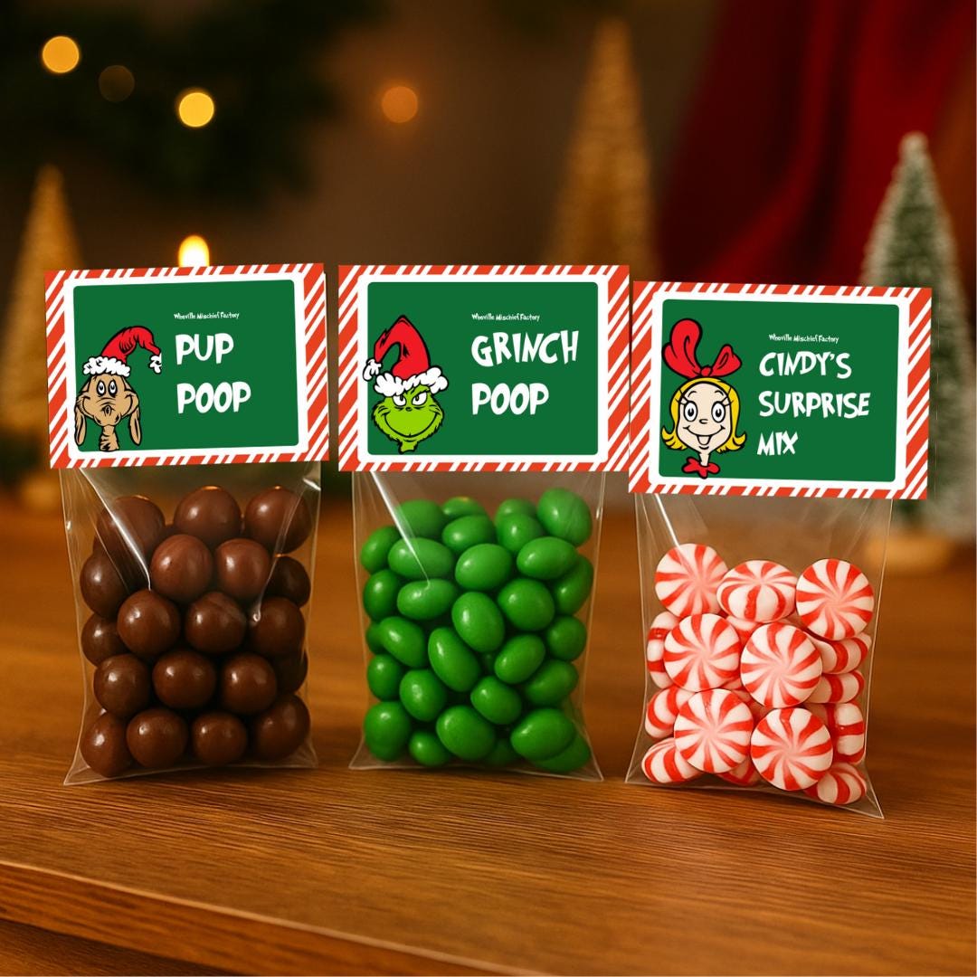 Grinch Poop Set Printable Treat Bag Topper Label | Funny Christmas ...
