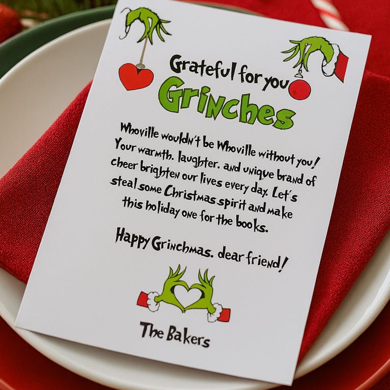 Grateful for You Poem | Funny Grinch Christmas Printable | Holiday Wall ...